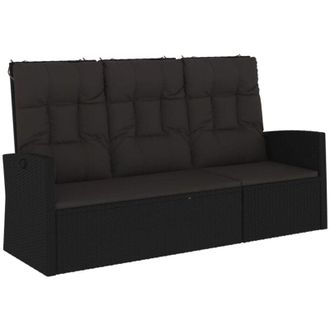 vidaXL Gartenbank mit Liegefunktion & Kissen Schwarz 173cm Poly Rattan - Vidaxl