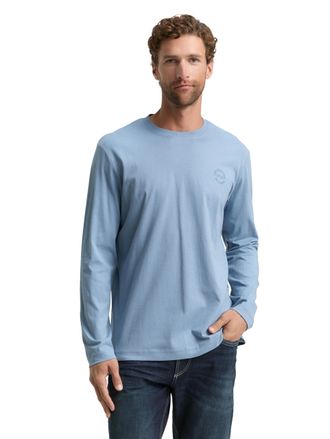 Tom Tailor Herren 1048584 Langarmshirt mit Print, 28800-Faded Denim Blue, XXL