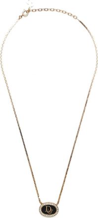 Dior 1986-1994 Halskette mit strassverziertem Logo-Anhänger - Gold