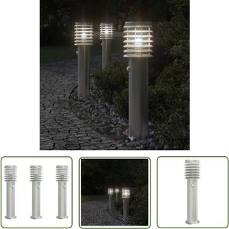 vidaXL Wegeleuchten mit Bewegungsmelder 3 Stk. Silbern 60 cm Edelstahl - Outdoor-Beleuchtung - Gartenlampe - LED-Lampe - Bewegungsgesteuerte Beleuchtung