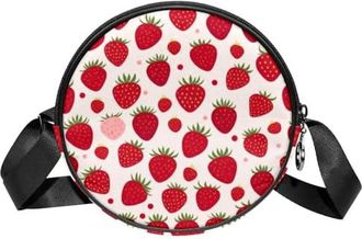 Generic Sac &agrave; bandouli&egrave;re Circle pour femme, petit sac &agrave; bandouli&egrave;re rose rouge fraise avec fermeture &eacute;clair, bretelles r&eacute;glables, sac &agrave; main rond d&eacute;contract&eacute;