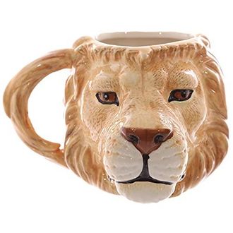 Puckator MUG212 Mug Design T&ecirc;te de Lion C&eacute;ramique Beige/Blanc