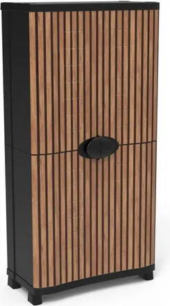 PEGANE Armoire meuble de rangement 4 &eacute;tag&egrave;res int&eacute;rieur/ext&eacute;rieur coloris Noir/Marron - Longueur 90 x Profondeur 45 x Hauteur 184 cm