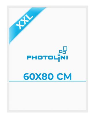 Photolini Bilderrahmen 60x80 Wei&szlig;, Bilderrahmen 60x80 Holz MDF, Posterrahmen 80x60 mit bruchsicheres Acrylglas zum Aufh&auml;ngen & Zubeh&ouml;r - 60 x 80 cm Poster Frame