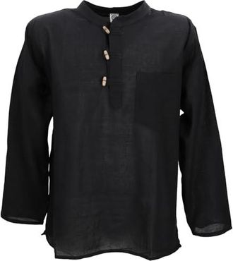 Guru Shop Guru-Boutique, Chemise de P&ecirc;che du N&eacute;pal, Chemise Hippie Goa, Chemise de Yoga, Chemise D&eacute;contract&eacute;e, Noire, Ducoton, Size:L, des Chemises
