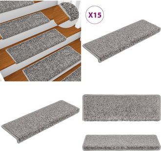 vidaXL Teppich-Treppenstufen 15 Stk. 65x21x4 cm Grau - Teppich Für Treppen - Treppenläufer - Trittsicherheit - Rutschfeste Matte - Haustierfreundliche