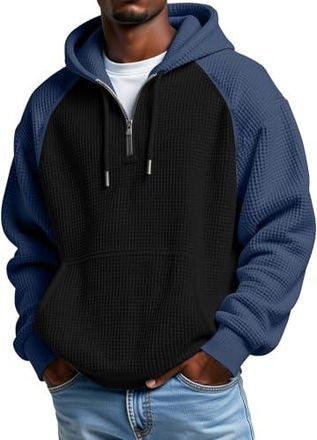 Generic Sweat &agrave; capuche pour homme - Motif gaufr&eacute; - Manches longues - Avec fermeture &eacute;clair 1/4 - Confortable - Pull en tricot d&eacute;contract&eacute; - Printemps - Autom