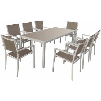 Happy Garden Salon de jardin BARI en textil&egrave;ne taupe 8 places - aluminium taupe