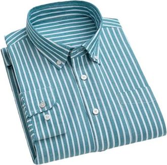 Generic Chemise de travail boutonnée en coton Oxford à manches longues et à carreaux avec poche, coupe classique, T0c17-10, XL