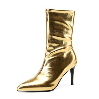 Generic Escarpins &agrave; talons hauts m&eacute;talliques &agrave; bout pointu pour femme - Fermeture &eacute;clair lat&eacute;rale - Chaussures dhiver pour f&ecirc;te de mariage, dor&eacute;, 38.5 EU