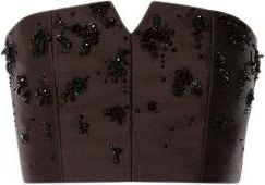 Alberta Ferretti Femme, Tops, Brun, Taille: 40 FR Embroidered Wool Silk Cropped Corset