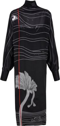 Ferragamo Satinkleid mit Spirit-Print - Schwarz