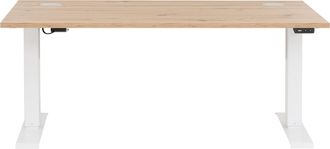 Möbelando Schreibtisch >e-Desk< elektrisch Verstellbarer 175x72-120x80 cm in Eiche/Weiß, Ergonomisch für gesundes Arbeiten, Stufenlos mit LED-Anzeige, Stoß- und