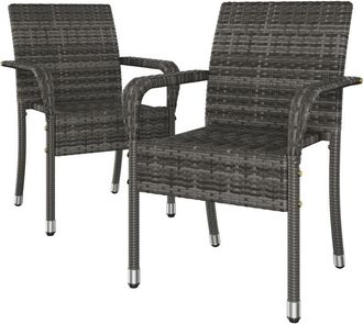 Yaheetech Yaheetech Lot de 2 Fauteuils de Jardin en Rotin Synth&eacute;tique Chaises Empilables dExt&eacute;rieur avec Accoudoirs Cadre en M&eacute;tal Terrasse V&eacute;randa Balcon