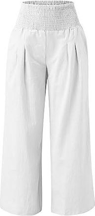 Generic Pantalon en Lin Femme, Ample Femme Pantacourt D&eacute;contract&eacute; &Eacute;lastique Chic &Eacute;t&eacute; Respirant Taille Haute Couleur Unie Pants Sportwear Casual Pantalons