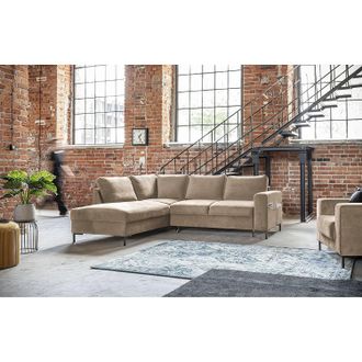 Loftscape home24 Ecksofa mit Ottomane Beige Samt Parmis 237 x 84 x 197cm Ottomane davorstehend links Modern