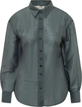 Calvin Klein Femme, Blouses et Chemises, Bleu, Taille: 38 FR Voile Classic Button-Down Shirt