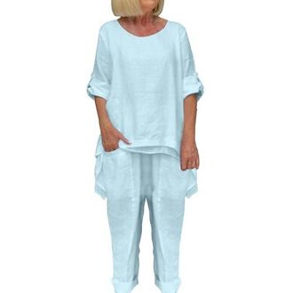 Generic Ensemble de v&ecirc;tements de d&eacute;tente pour femme - Tenue d&eacute;contract&eacute;e &agrave; manches longues - Pantalon large - Ensemble de jogging pour femme - 2 pi&egrave;ces - Gris