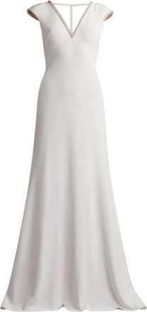 Tadashi Shoji robe longue Marcellina à col v - Blanc