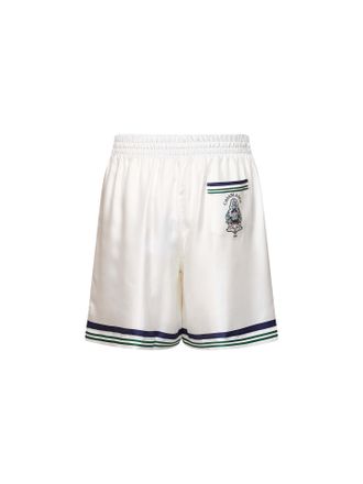 Casablanca Mens Shorts Hotel Emblem White Silk