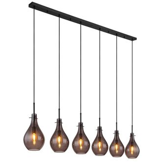 Globo Lighting H&auml;ngeleuchte Rauchglas Pendelleuchte 6-Flammig Glas Esszimmerlampe h&auml;ngend, Metall, 6x E14 Fassung, LxBxH 140x18x120 cm