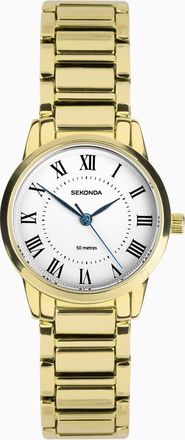 Sekonda Beaumont - Klassische Damenuhr in Goldoptik mit Armband aus Goldlegierung und Zifferblatt in Wei&szlig;-Goldfarben