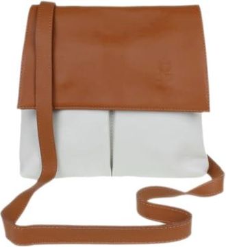 Girly HandBags Sac &agrave; bandouli&egrave;re double poche en cuir v&eacute;ritable italien, Beige clair, W 25, H 25, D 2 cm (W10, H 10, D 1 inches)