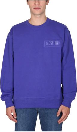 Moschino Homme, Sweatshirts et sweats &agrave; capuche, Bleu, Taille: S Crew Neck Ricamo Stampa Logo in Tinta SweaT-shirt