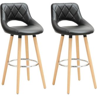 Woltu Barhocker 2er Set Barstuhl Bistrohocker Tresenhocker mit R&uuml;ckenlehne und Fu&szlig;st&uuml;tze Design Stuhl Holz Kunstleder Schwarz - Woltu