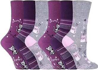 Sock Snob Gentle Grip - Lot de 6 Paires Femme Confortable Fantaisie Coton Chaussettes sans Elastique (37-42 EU, GG200)