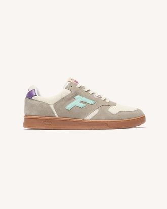 Faguo Baskets cuir su&egrave;de beige et kaki clair