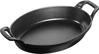Staub Ofenform/Servierplatte/Auflaufform, oval mit 2 Griffen, 24 cm, 1 L, Gusseisen, Für alle Herdarten inkl. Induktion & Backofen, stapelbar, Schwarz