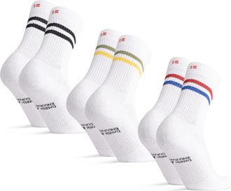 Danish Endurance 3 Paar Retro Tennissocken aus Bio-Baumwolle, Sneaker Socken, 3 Paare (Weiß Mehrfarbig Retro (1 x Roter/blauer Streifen, 1 x Schwarzer Streifen, 1 x Gr