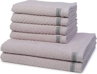 ROSS 6 teiliges Frottier-Set - Smart (4 X Handtuch 2 X Duschtuch im Set) - 520 g/m2 - Baumwolle - Frottee - saugstark - weich und flauschig - Stein