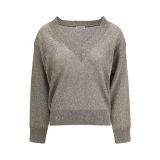 Brunello Cucinelli Femme, Pulls, Brun, Taille: 42 FR Pull en lin scintillant