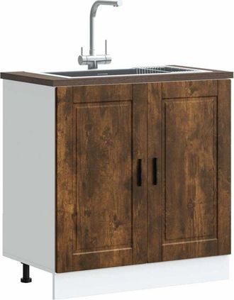 vidaXL Vidaxl - Meuble bas pour &eacute;vier Porto ch&ecirc;ne fum&eacute; bois ing&eacute;nierie