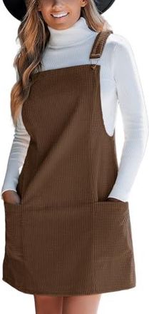 Cupshe Mini robe en velours côtelé avec poches et col carré pour femme, marron, Taille M