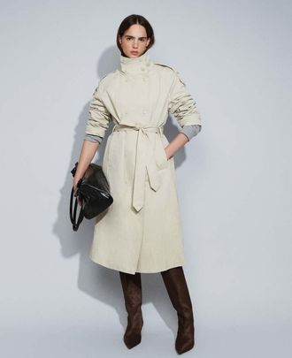 Asos Trenchcoat mit Stehkragen und langem Schnitt in Stone-Neutral