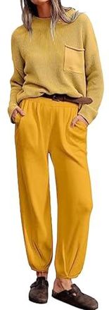 Generic Ensemble Deux pi&egrave;ces pour Femme, Haut en Tricot, Pull, Pantalon surdimensionn&eacute;, Manches Longues, Tenues dautomne, Ensembles de d&eacute;tente Chauds dhiver, 