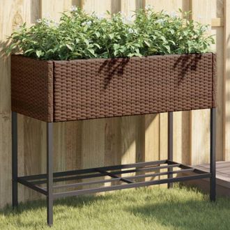 vidaXL vidaXL Jardini&egrave;res avec &eacute;tag&egrave;re 2 pcs brun 90x40x75 cm r&eacute;sine tress&eacute;e