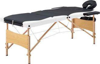 vidaXL vidaXL Massageliege Klappbar 3-Zonen mit Holzgestell Schwarz und Wei&szlig;