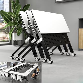 Generic Mobiler Schulungstisch, klappbarer Konferenztisch mit ger&auml;uschlosen Rollen und Schalld&auml;mpfer, moderner Besprechungstisch mit Klappplatte und Drehknopf