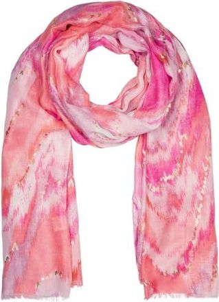 styleBREAKER Écharpe femme à motif dégradé en cascade avec détails métalliques, grand foulard léger avec de courtes franges 01016227, couleur:Corail-Fuchsia