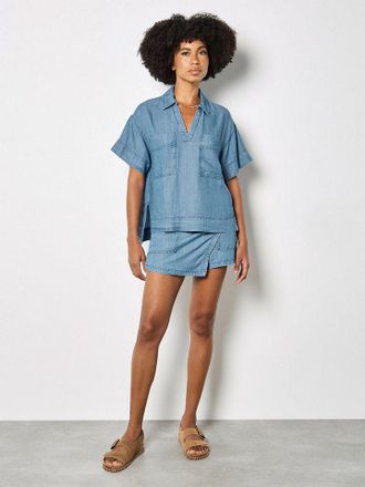 Apricot Klassische Bluse Leichte Jeansbluse Einfarbig
