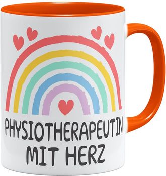 OM3 Physiotherapeutin mit Herz Tasse Geschenkidee - Keramik Becher - 11oz 325ml - Beidseitig Bedruckt - Orange