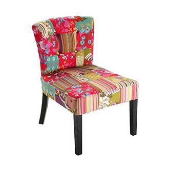 VERSA Pink Patchwork Essensstuhl, Bunt, Ma&szlig;nahmen (H x L x B) 73 x 64 x 50 cm, Baumwolle und Holz, Farbe: Rosa