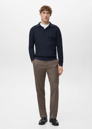 Mango Pull-over polo coton m&eacute;lang&eacute; maille c&ocirc;tel&eacute;e bleu marine - Homme - XXL - MANGO MAN