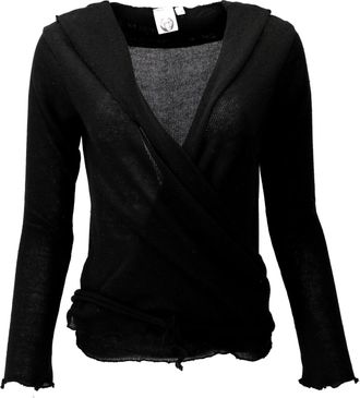 Guru Shop Wickelshirt, Baumwollstrick Pullover, Wickeljacke - Schwarz, Damen, Baumwolle, Size:M