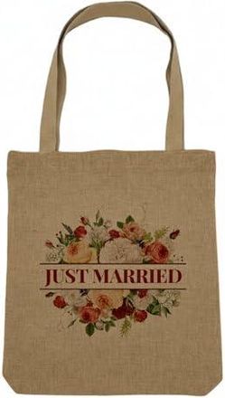 Fabulous Sac Shopping Tote Bag Aspect Lin - Just Married Mariage Mari&eacute;e Bouquet Fleurs - Sac de Courses Toile Epaisse 360g Beige Naturel Cabas Port&eacute; Epaule Sol