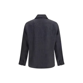 Brunello Cucinelli Mens Gray Linen Dress Shirt
